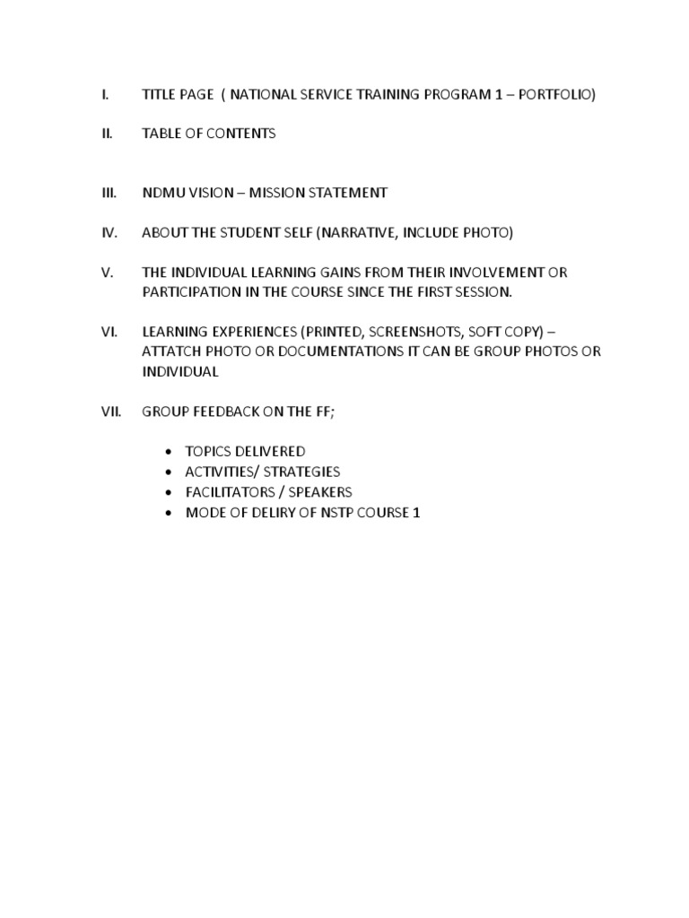 NSTP Portfolio Format | PDF
