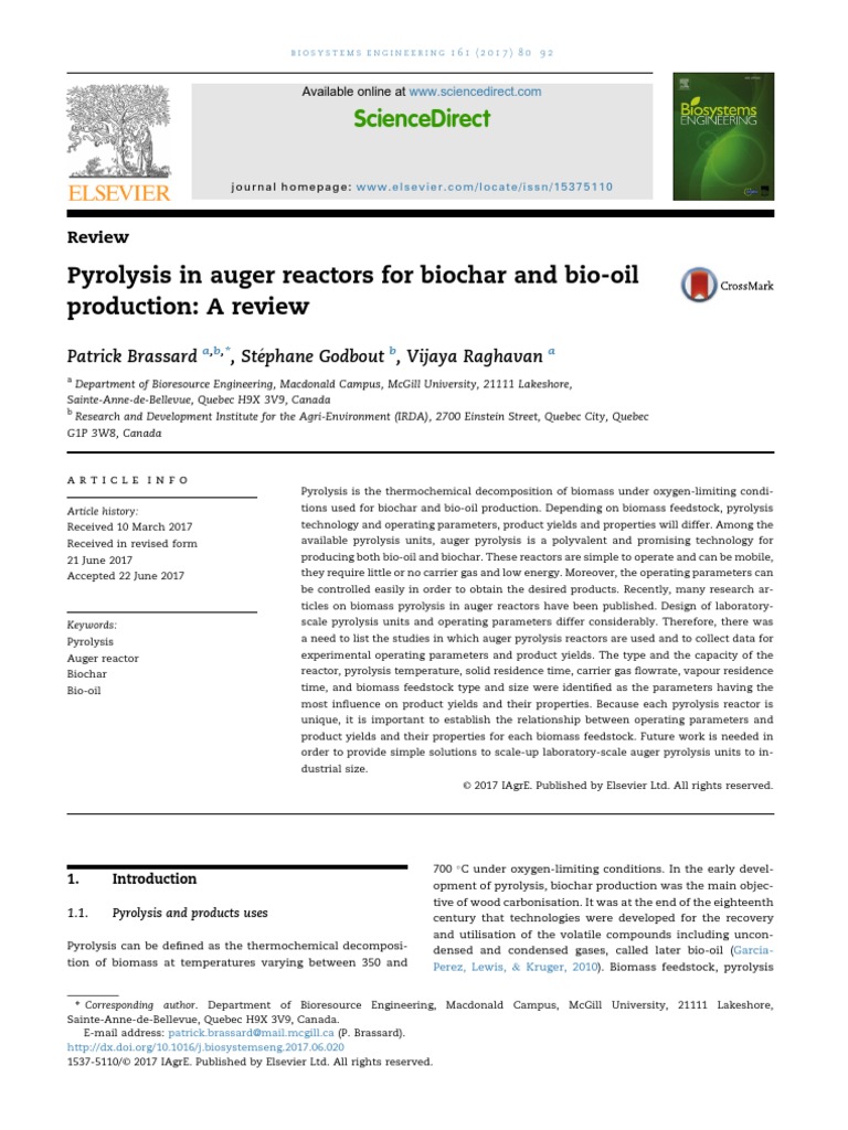 Pyrolysis in Auger Reactors For Biochar and Bio-Oil Production: A ...