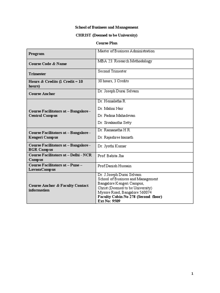 RM Course Plan-2021 | PDF