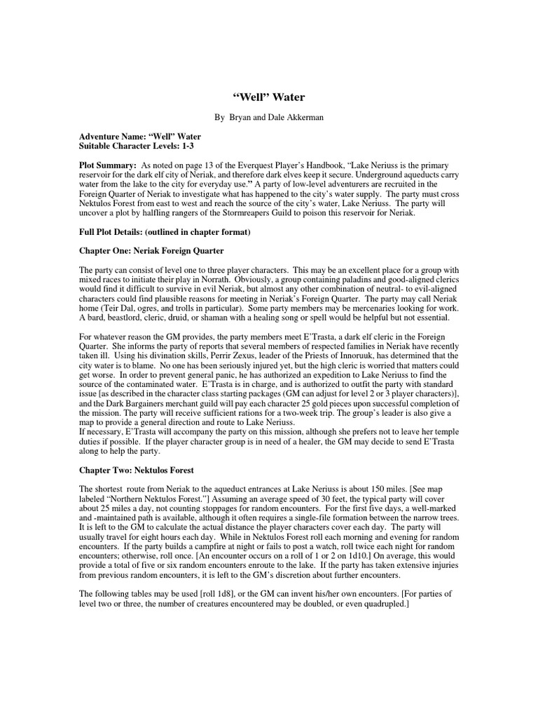 3ec - d20 - Everquest Adventure - Well Water (LVL 1-3) | PDF | License ...
