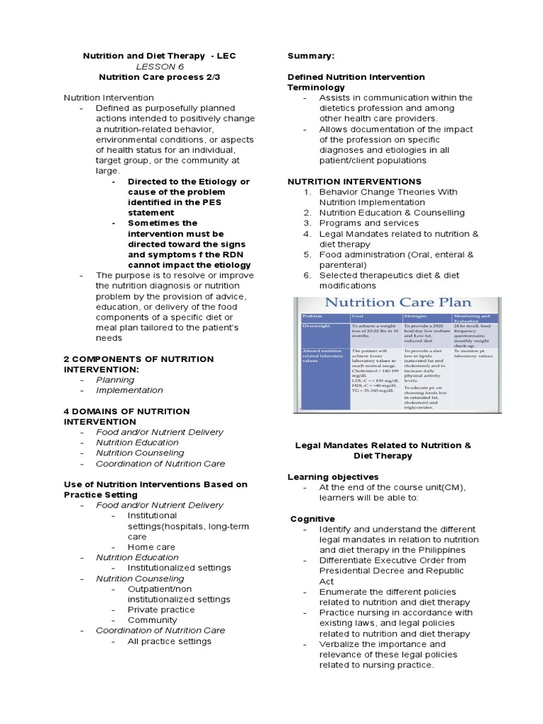 Nutrition and Diet Therapy - LEC | PDF | Dietitian | Breastfeeding