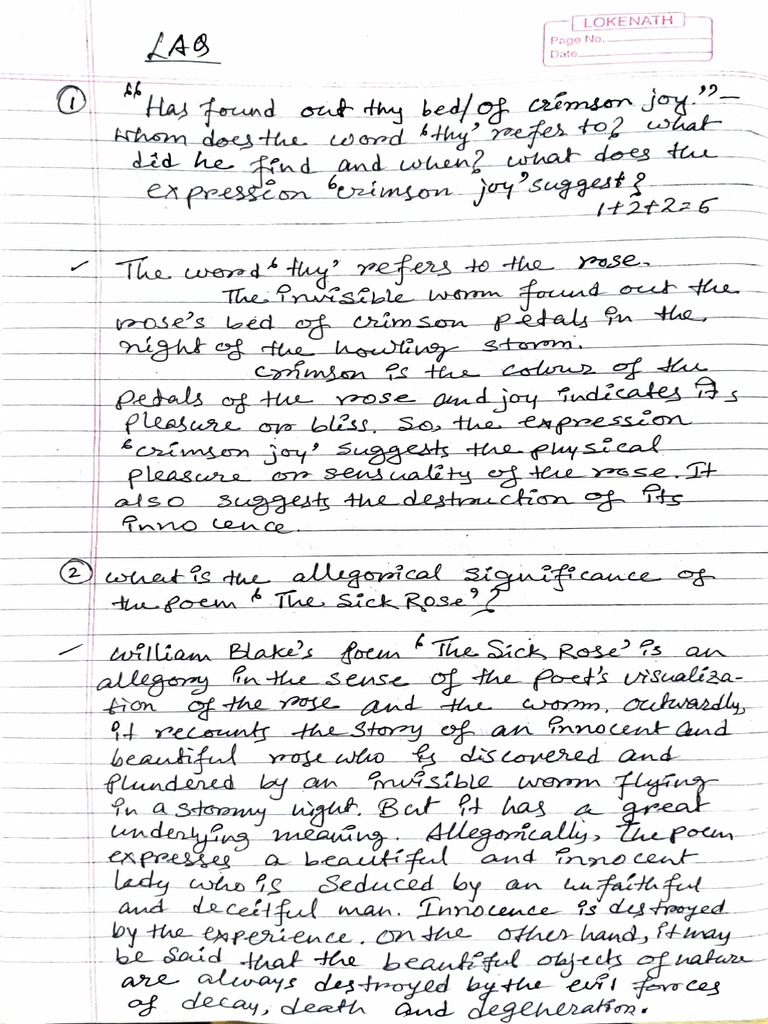 An Allegorical Analysis of William Blake's Poem "The Sick Rose | PDF