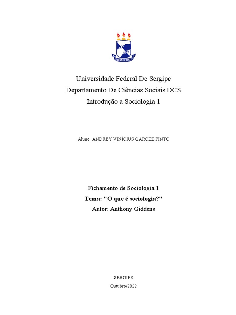Fichamento de Sociologia 1 - Anthony Giddens | PDF | Sociologia | Émile Durkheim