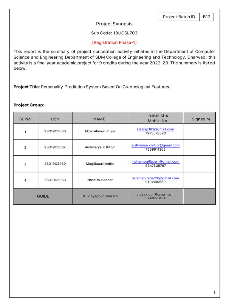 Major Project Synopsyis B12 | PDF | Graphology | Machine Learning