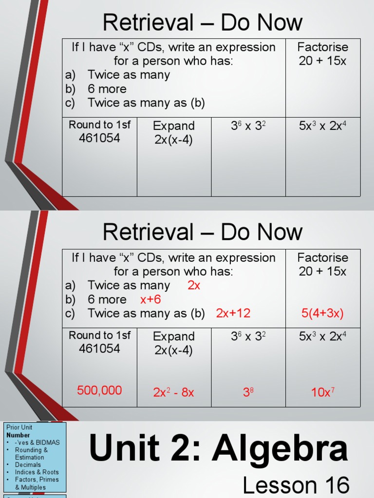 Lesson 16 Writing Expressions 2 Pdf Factorization Multiplication