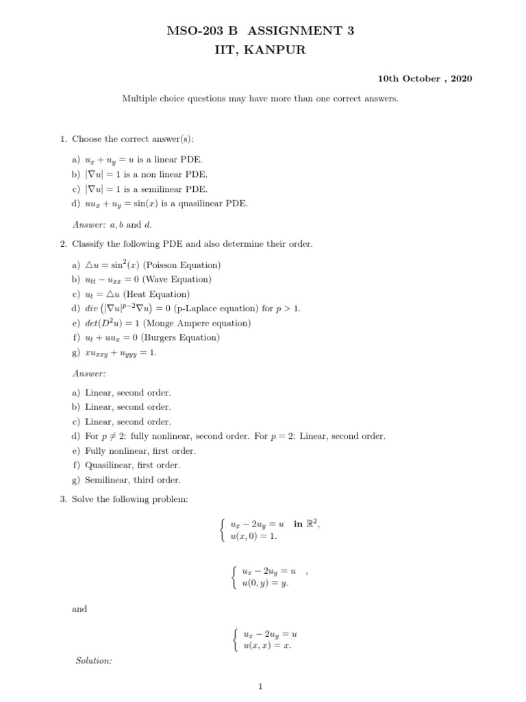 Solution Assig-3 MSO 203 | Descargar gratis PDF | Partial Differential Equation | Calculus