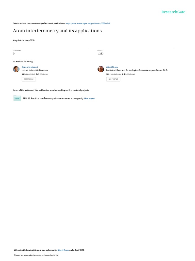 Atom Interferometry and Its Applications | PDF | Interferometry ...