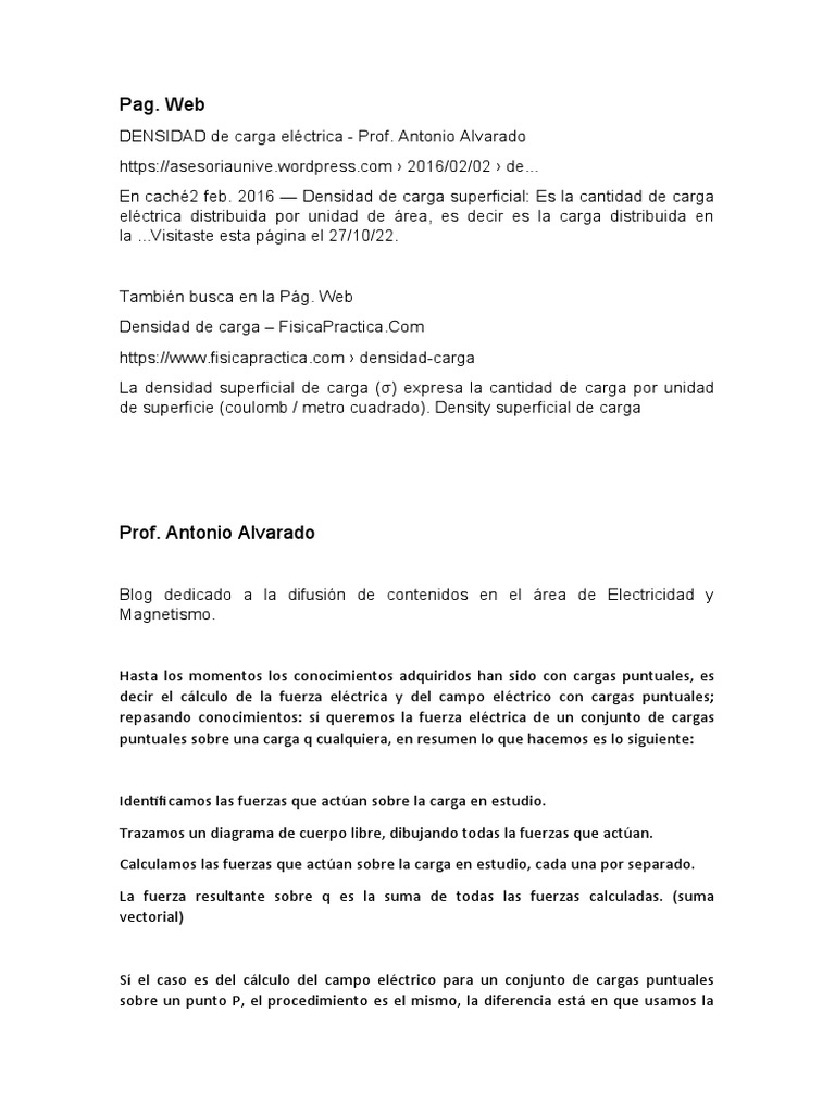 Densidad de Carga Eléctrica y Fórmulas | PDF | Carga eléctrica | Ecuaciones