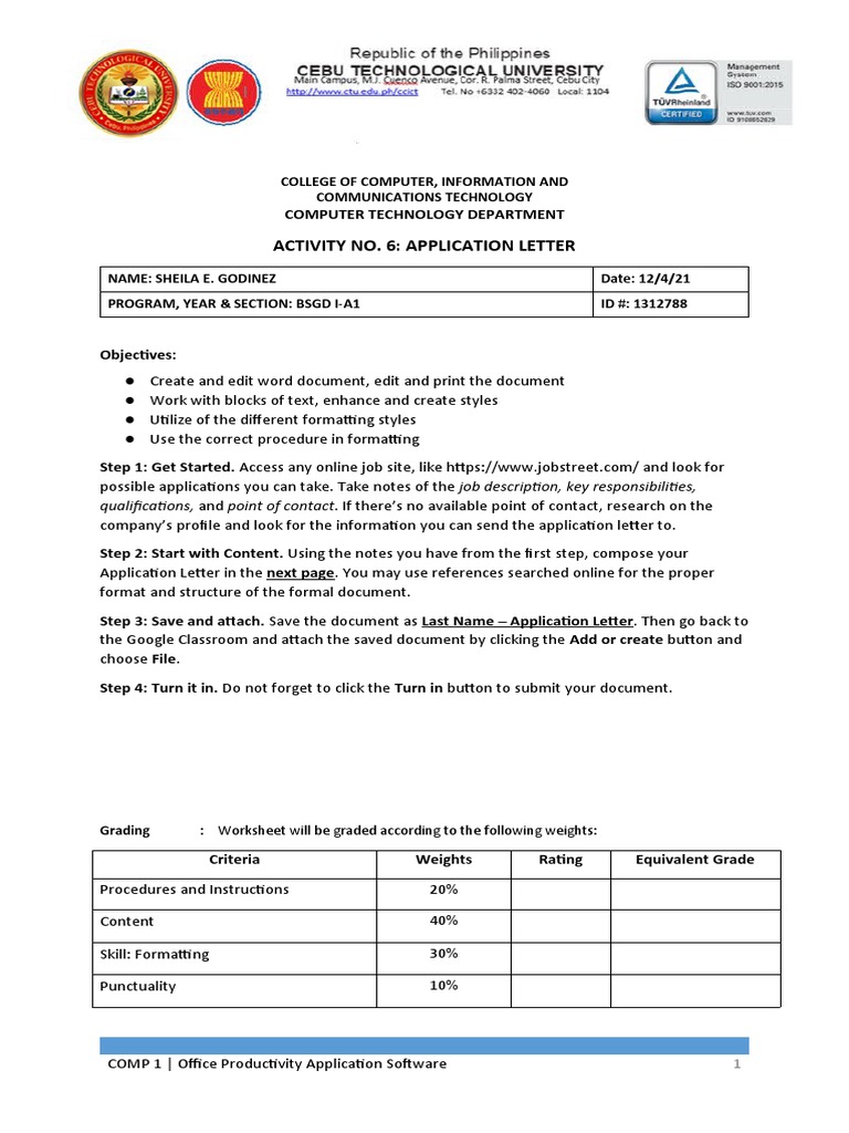 Godinez - Application Letter | PDF | Application Software | Computing