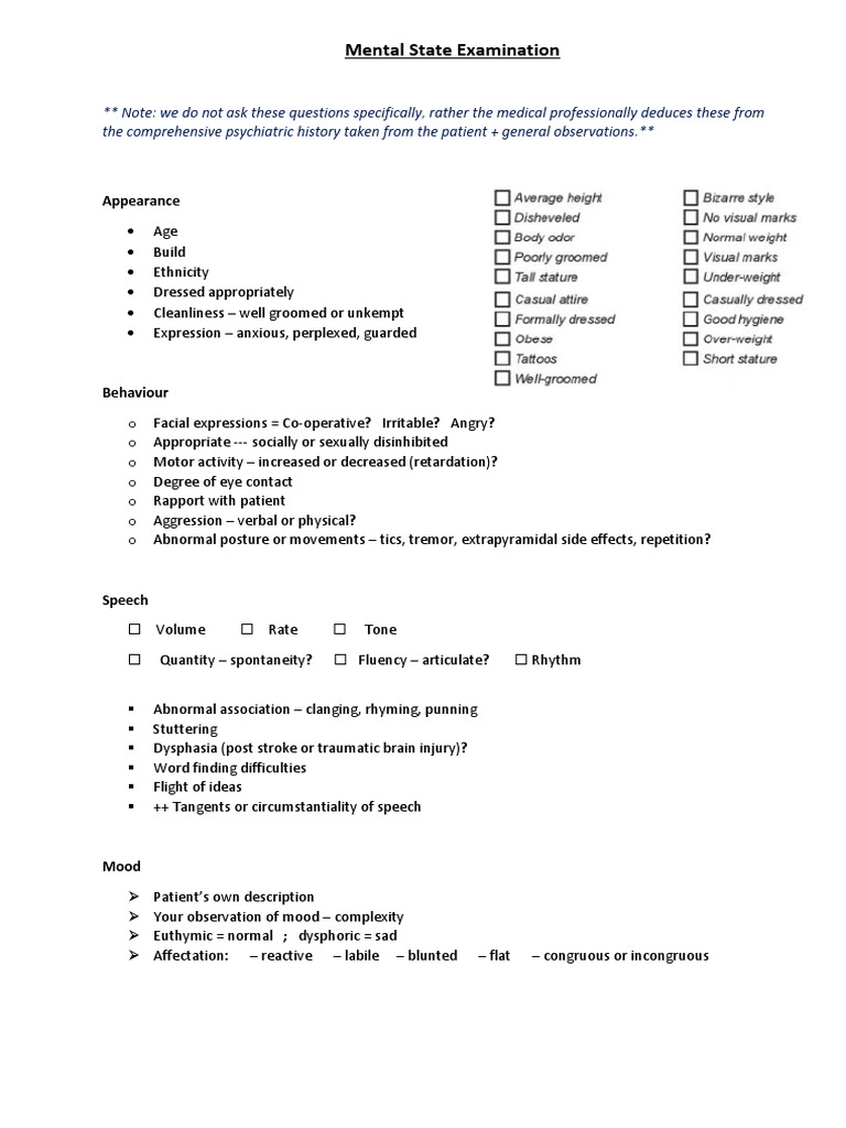 Comprehensive Mental Status Examination | PDF | Mental Health | Nervous ...