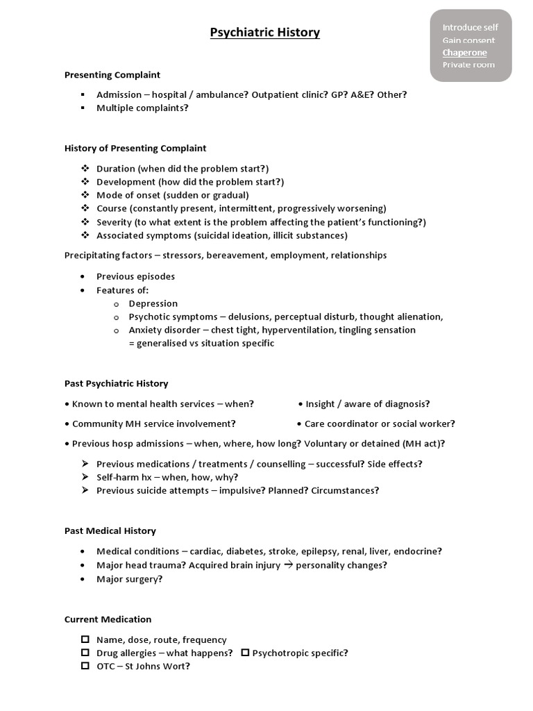 Psychiatric History | PDF | Mental Disorder | Substance Abuse