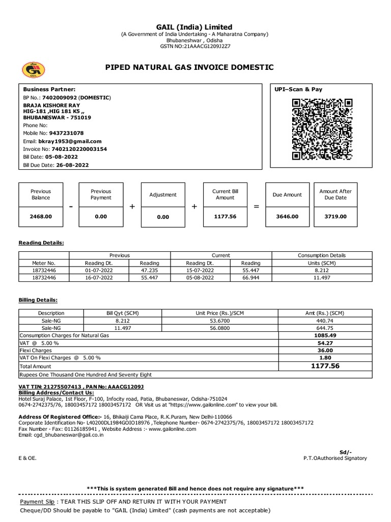 GailGasInvoice (20220805) 1 | PDF | Liquefied Petroleum Gas | Cheque