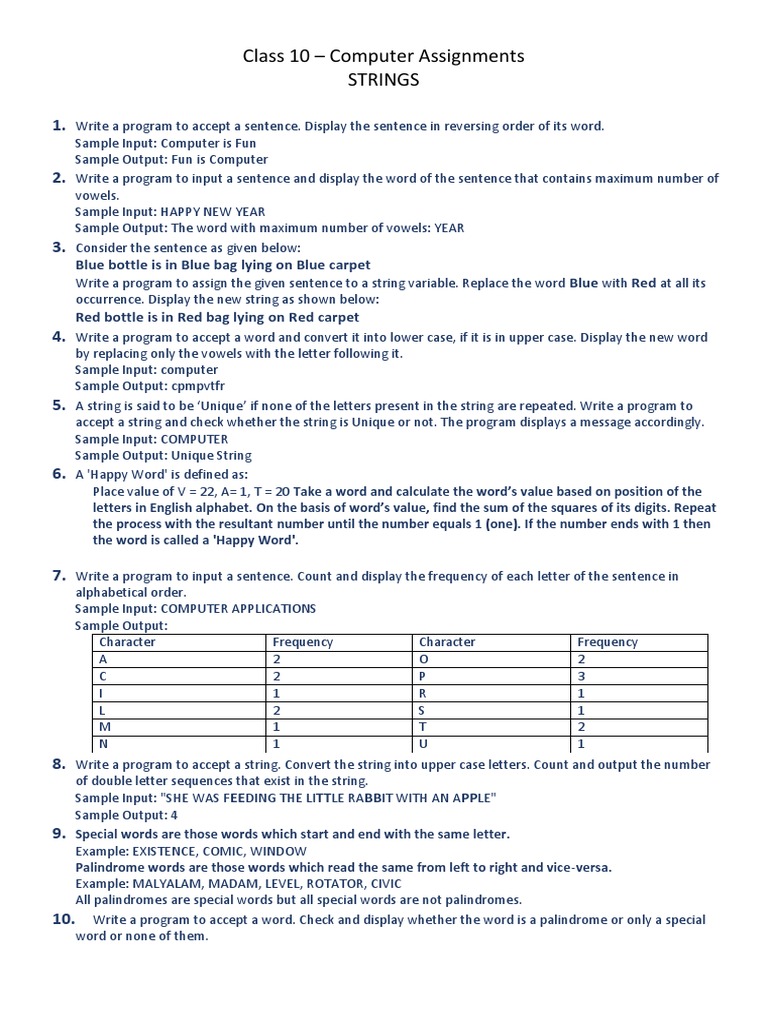 Class 10 PUJA ASSIGNMENT | Download Free PDF | String (Computer Science) | Numbers