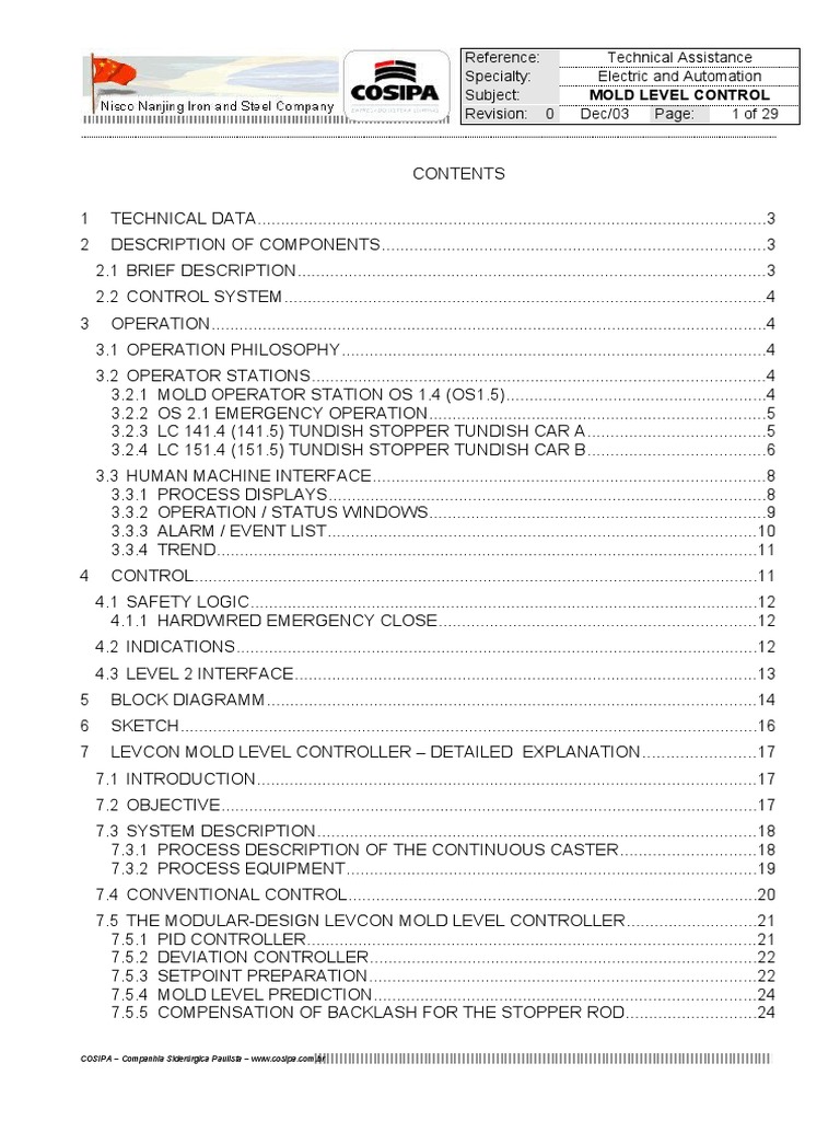 Mold Level Control System Overview | PDF | Programmable Logic ...