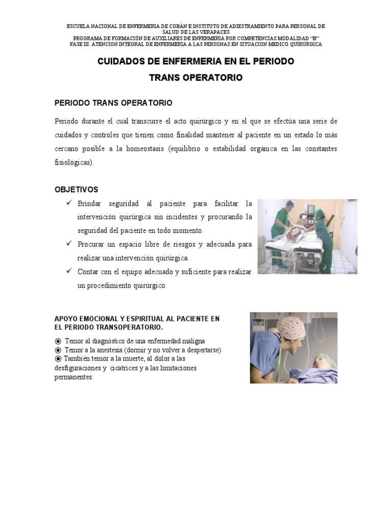 Periodo Trans Operatorio | PDF | Cirugía | Enfermería