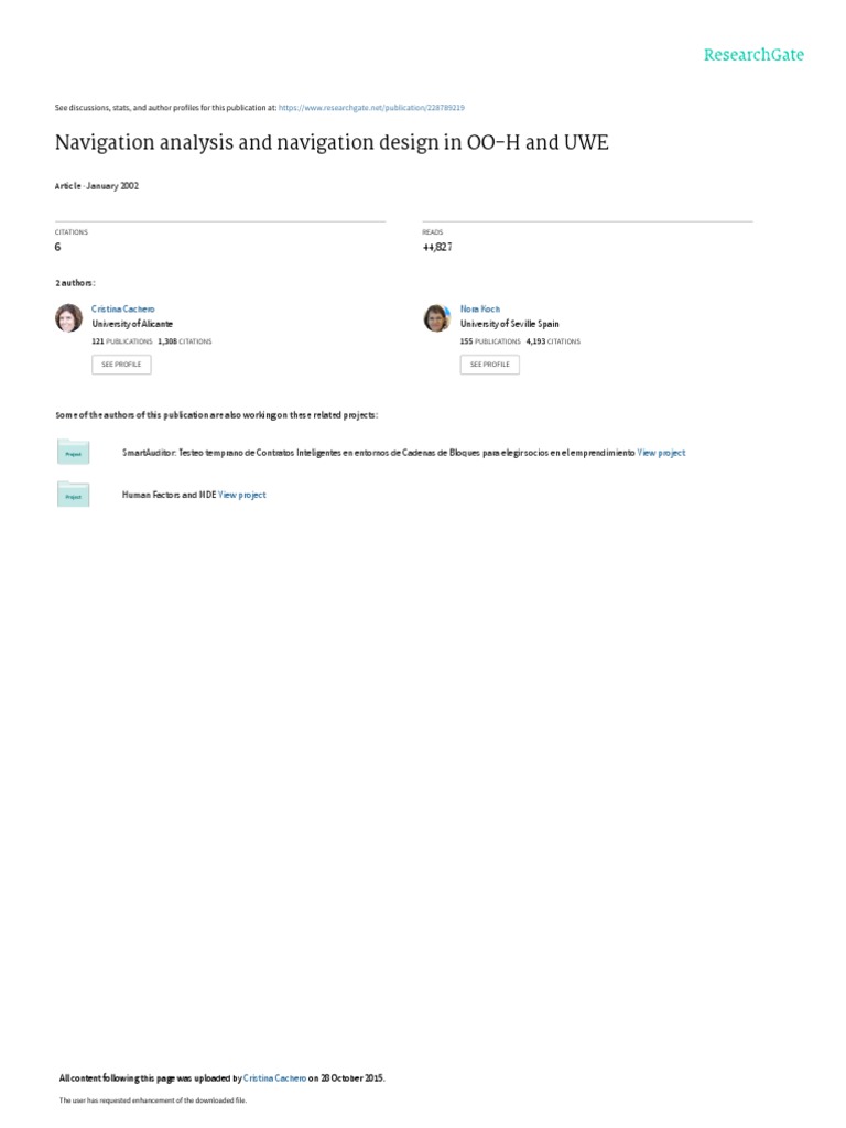 Web Navigation Design for OO-H/UWE | PDF | Conceptual Model | Use Case