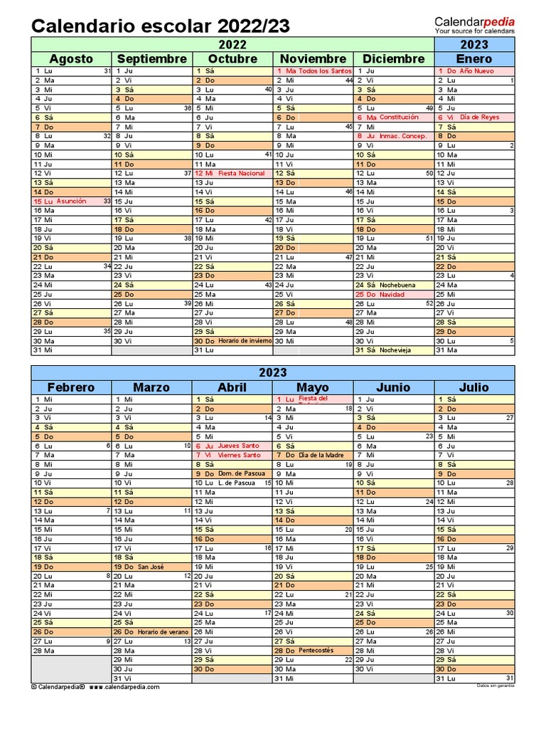 Calendario Escolar 2022 2023 Vertical | PDF