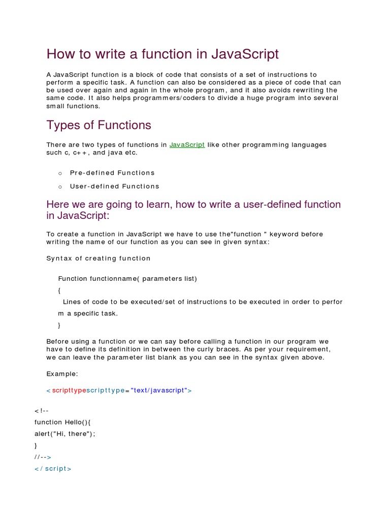 How To Write A Function In Javascript Pdf Subroutine Parameter