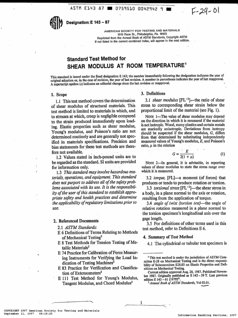Astm - E143-87 (2016 - 08 - 28 20 - 42 - 39 Utc) | PDF