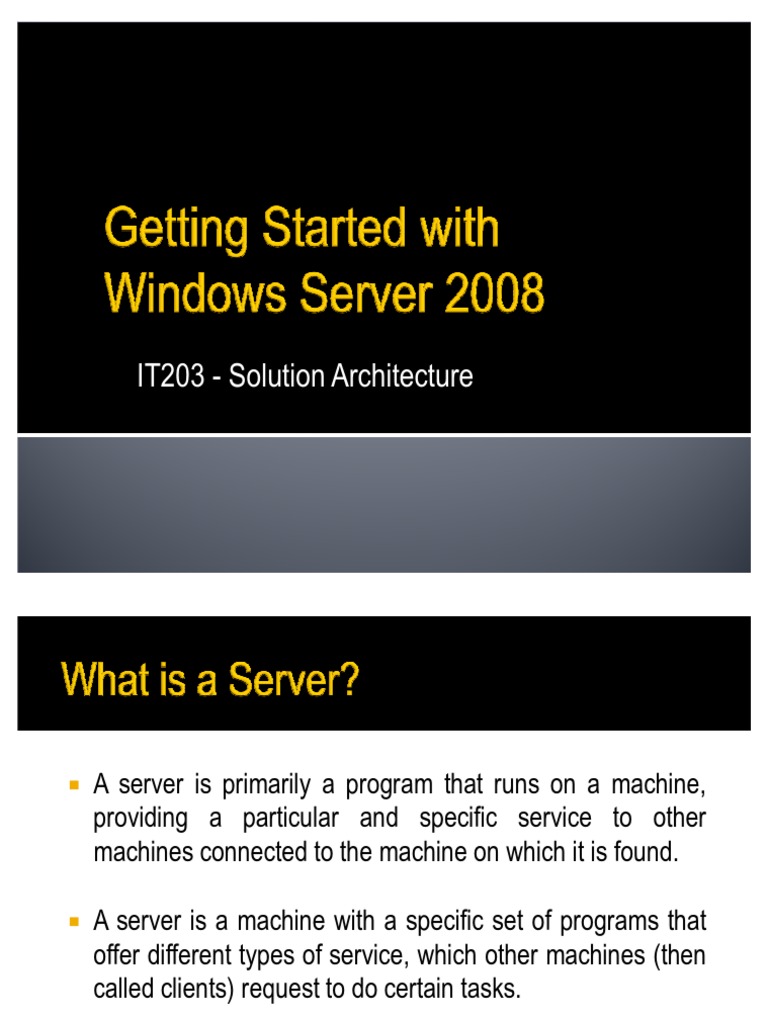 01 Introduction To Windows Server 2008 | PDF | Windows Server 2008 ...