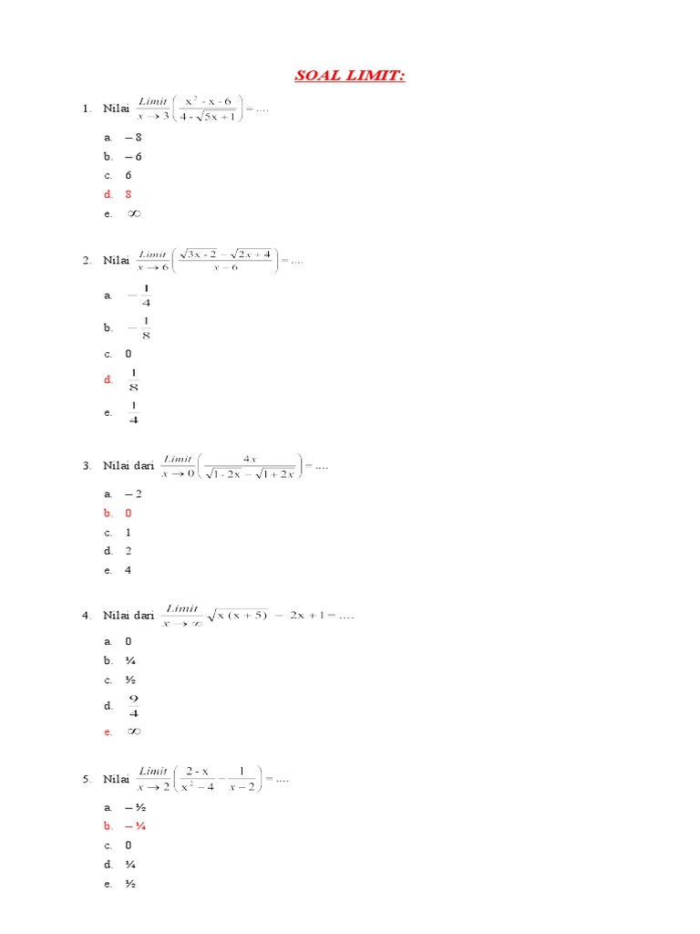 Soal Limit | PDF | Metode & Bahan Ajar | Sains & Matematika