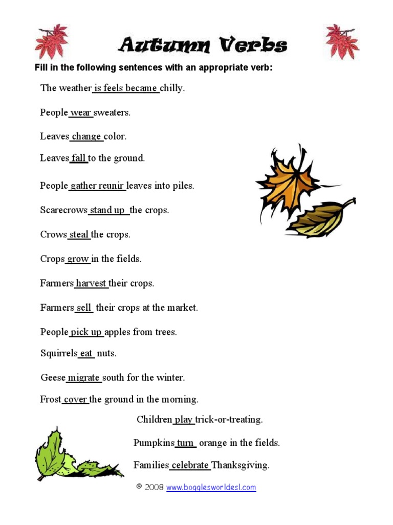 3137 Autumn Verbs | PDF | Home & Garden