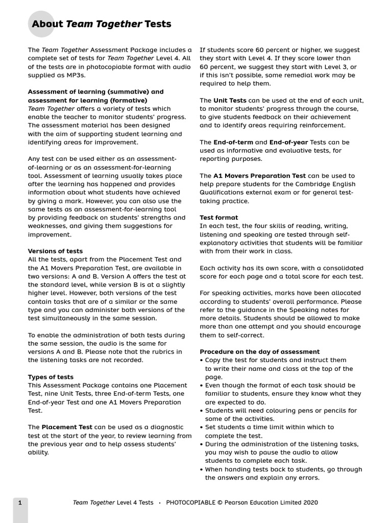 TT4 Tests Teacher Info | PDF | Educational Assessment