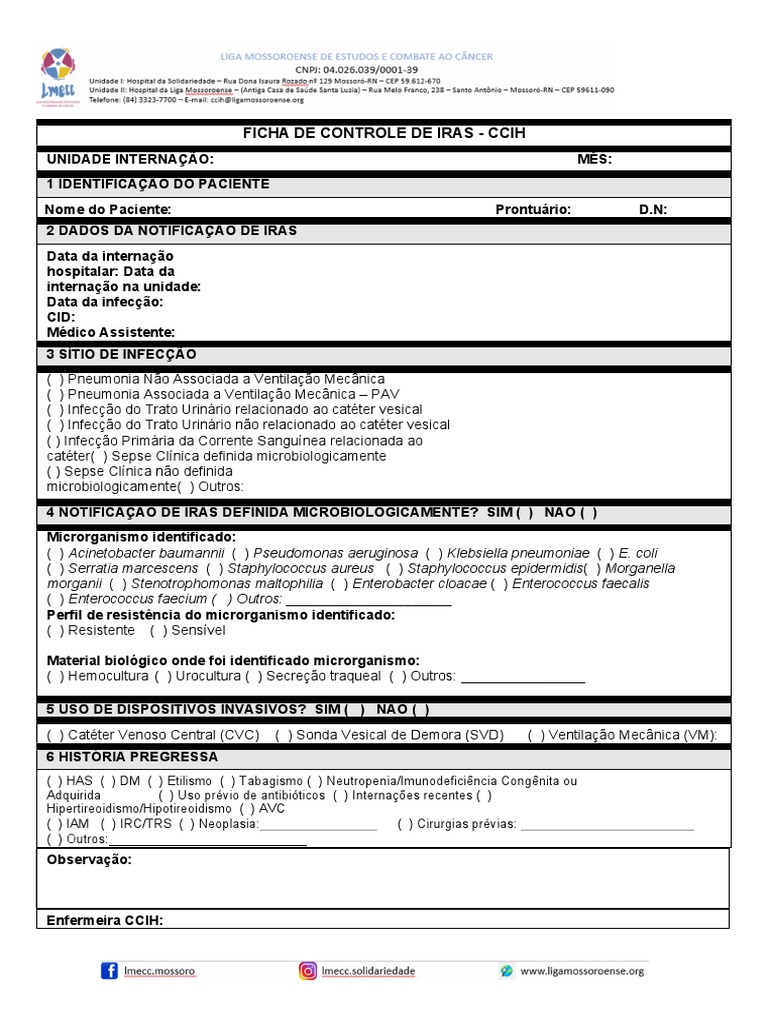 Modelo de Ficha Ccih | PDF