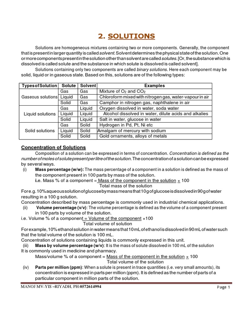 Types and Concentration of Solutions | PDF | Solubility | Osmosis