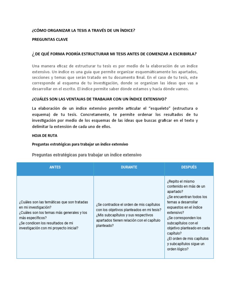 Cómo Organizar La Tesis A Través de Un Índice | PDF