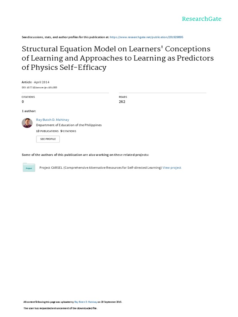 Physics Learning Self-Efficacy Model | PDF | Self Efficacy | Motivation