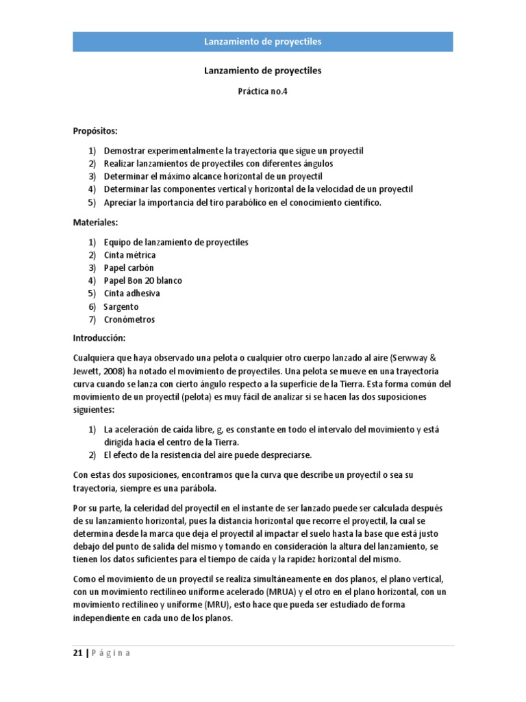 Practica 4 | PDF | Proyectiles | Mecánica