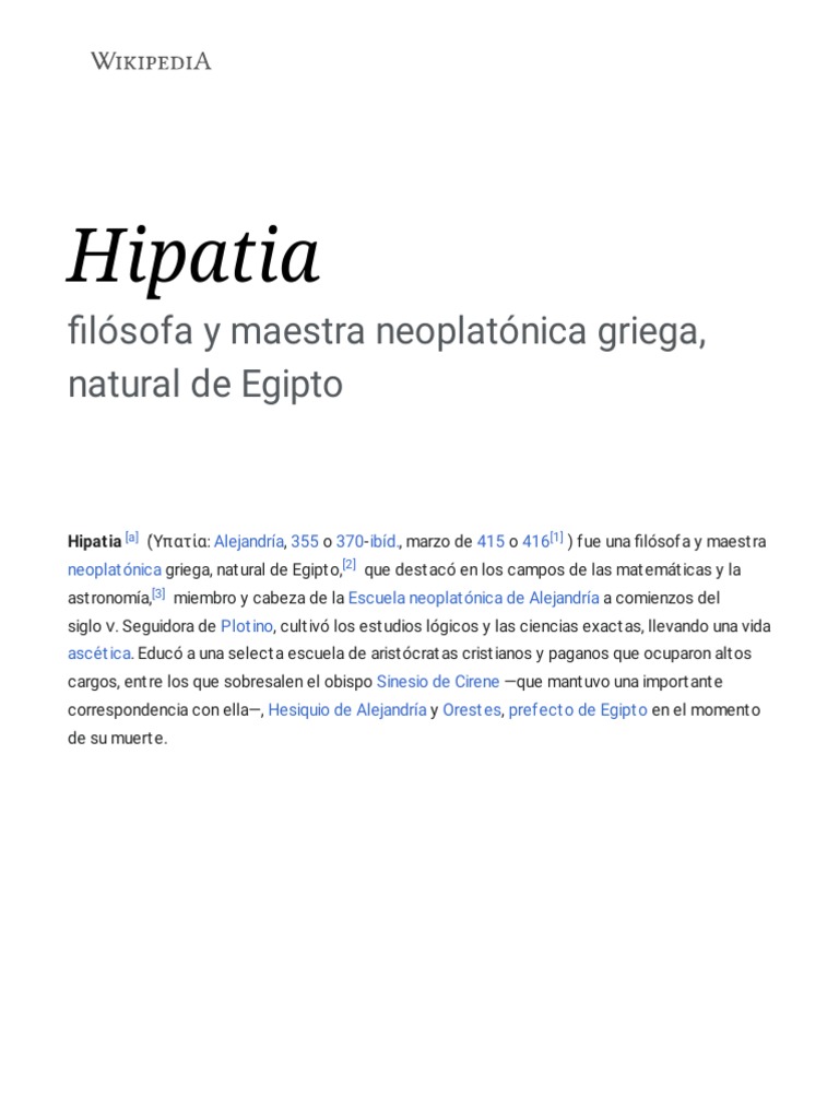 Hipatia - Wikipedia, La Enciclopedia Libre | PDF