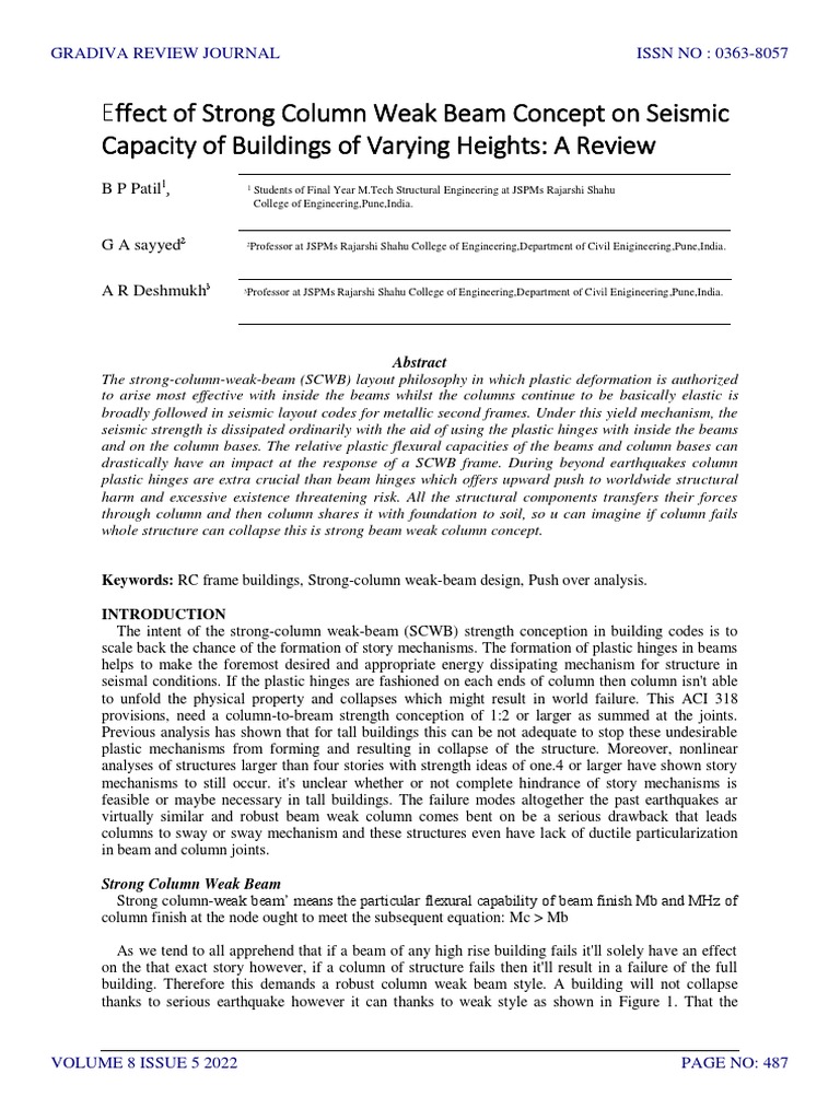Effect of Strong Column Weak Beam Concept On Seismic Capacity of Buildings of Varying Heights: A ...