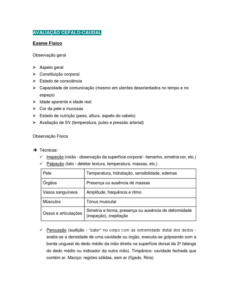 Exame Físico Céfalo-Caudal Detalhado | PDF | Micção | Urina