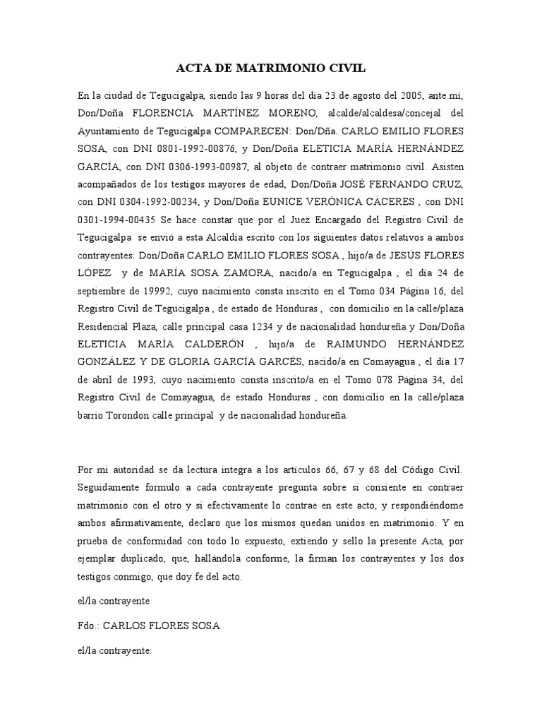 Acta de Matrimonio Civil | PDF