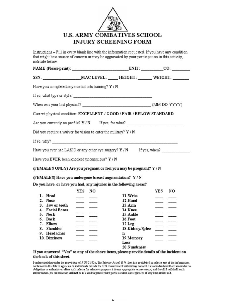 Injury Screening Form | PDF