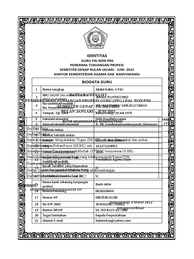 Form TPP Jan - Juni 2022 | PDF