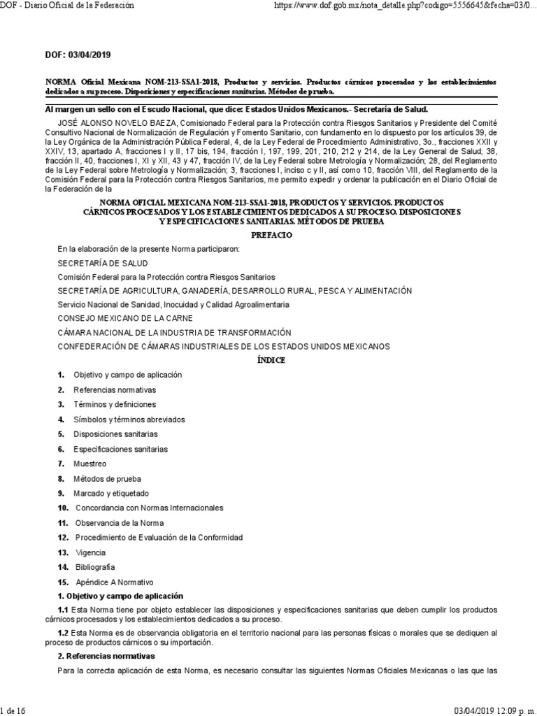 Nom 213 Ssa1 2018 | PDF | Carne | Alimentos