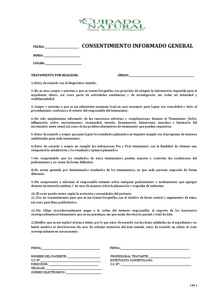 Consentimiento Informado General Aplica para Todo General | PDF | Consentimiento informado ...