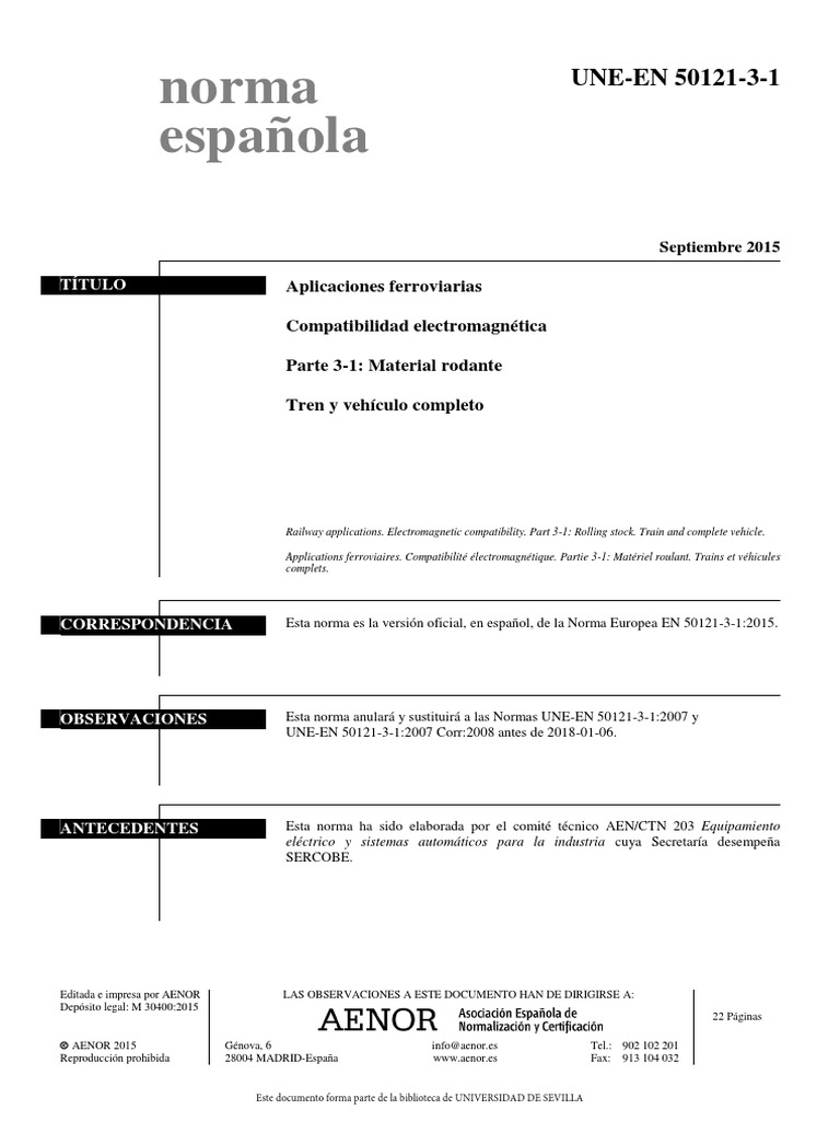 Une en 50121 3 2015 | PDF | Corriente eléctrica | Rectificador