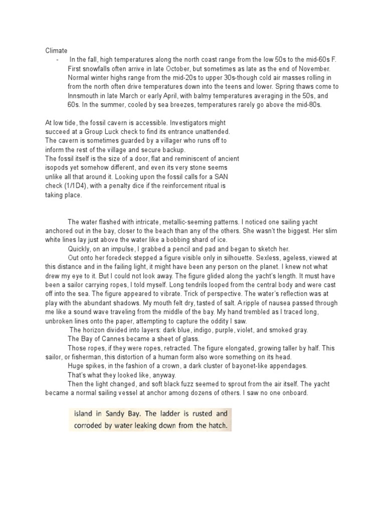 Atmosphere, General Descriptions of Innsmouth | PDF | Sea