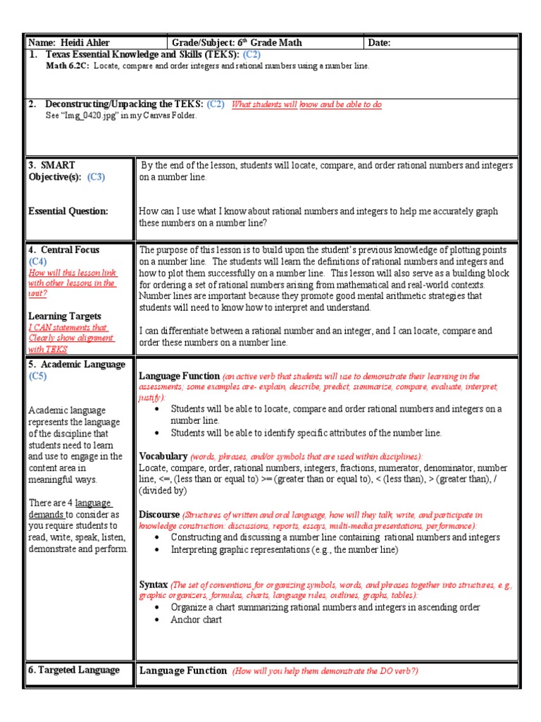 6th Grade Math: Ordering Numbers on a Line | PDF | Learning | Teachers