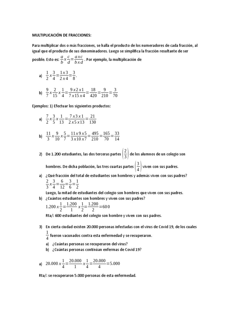Multiplicación de Fracciones | PDF