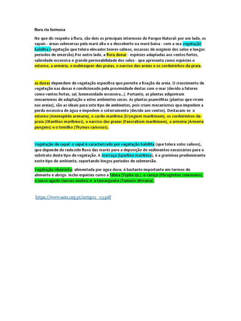 Fauna e Flora Ria Formosa | PDF | Peixes | Vegetação