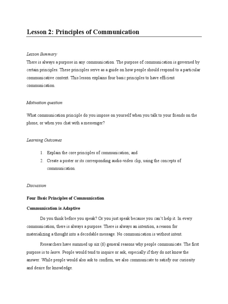 Lesson 2: Principles of Communication | PDF | Communication | Intention