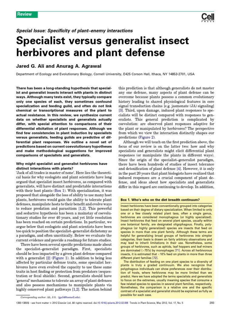 Specialist Vs Generalist 2012 | PDF | Herbivore | Insects