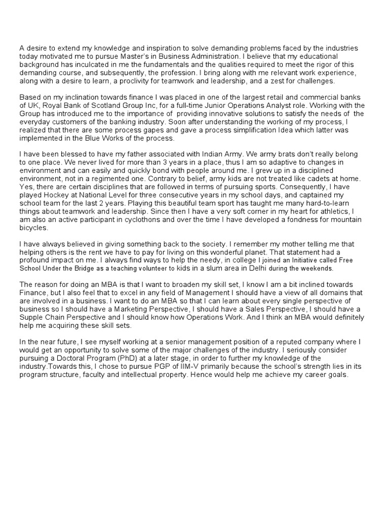 SOP For IIM Vizag | PDF | Leadership | Cognitive Science