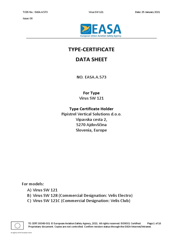 TCDS EASA.A.573 Issue 8 | PDF | Aeronautics | Vehicles TCDS EASA.A.573 Issue 8 | PDF | Aeronautics | Vehicles