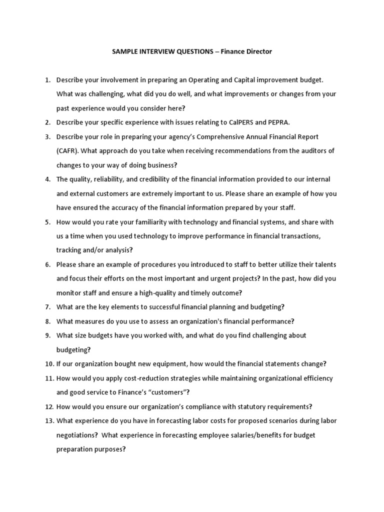 Finance Director Interview Questions | PDF | Chief Financial Officer ...